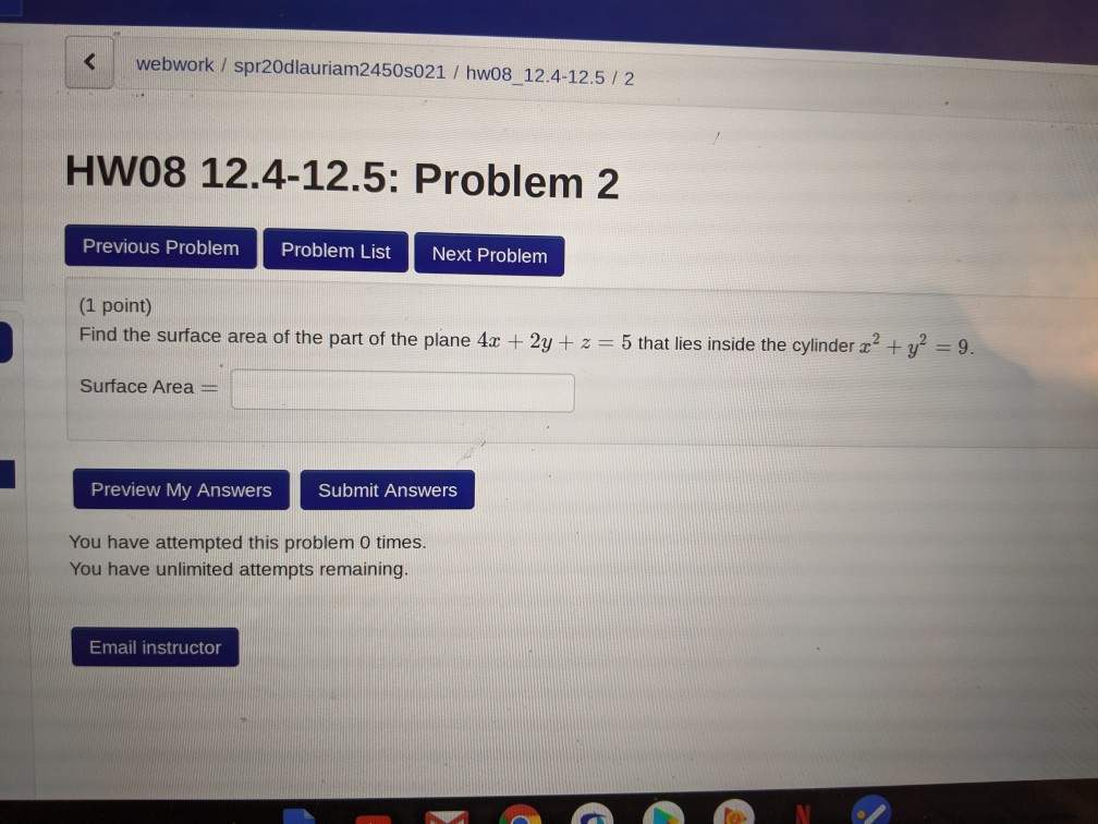 Solved webwork / spr20dlauriam2450s021 / hw08_12.4-12.5 / 2 | Chegg.com