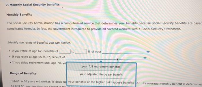 Solved 7. Monthly Social Security benefits Monthly Benefits | Chegg.com