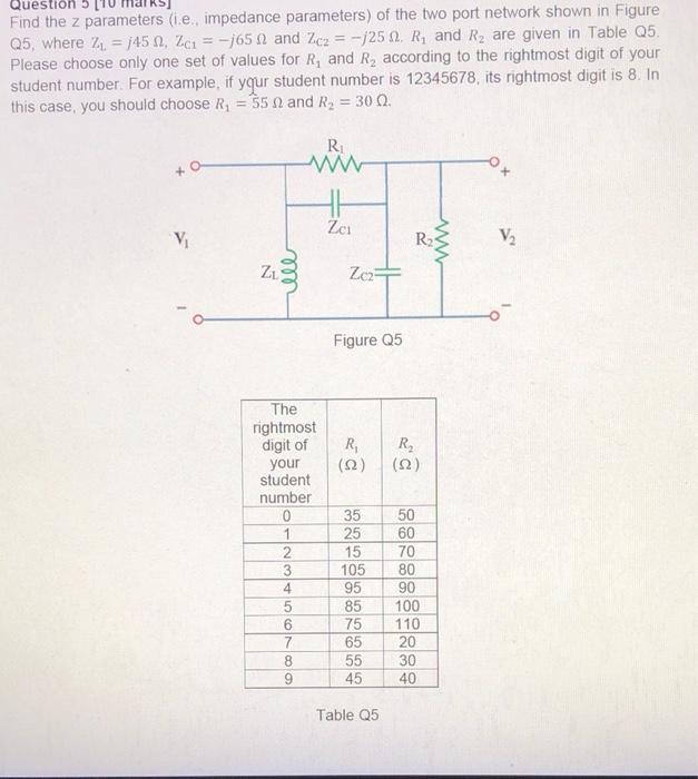 Solved Question 5 Find the z parameters (.e. impedance | Chegg.com