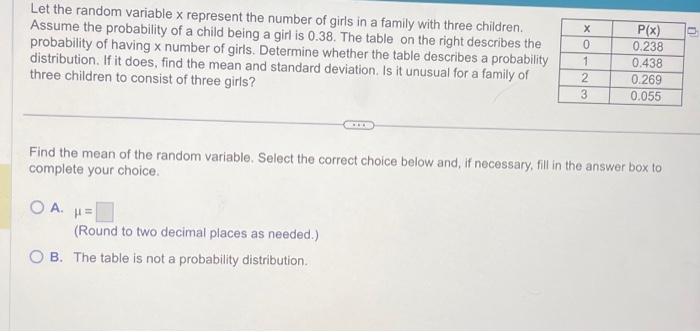Solved Let the random variable x represent the number of | Chegg.com