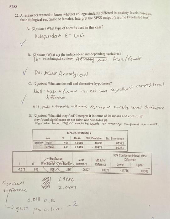 Solved C. (2 points) What are the null and alternative | Chegg.com