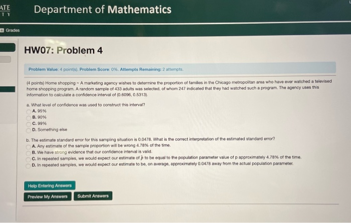 Solved ATE TY Department of Mathematics Grades HW07: Problem | Chegg.com