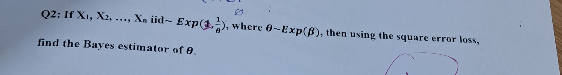 Solved Q2: If x1,x2,dots,xn ﻿iid Exp(1θ), ﻿where θ∼Exp(β), | Chegg.com