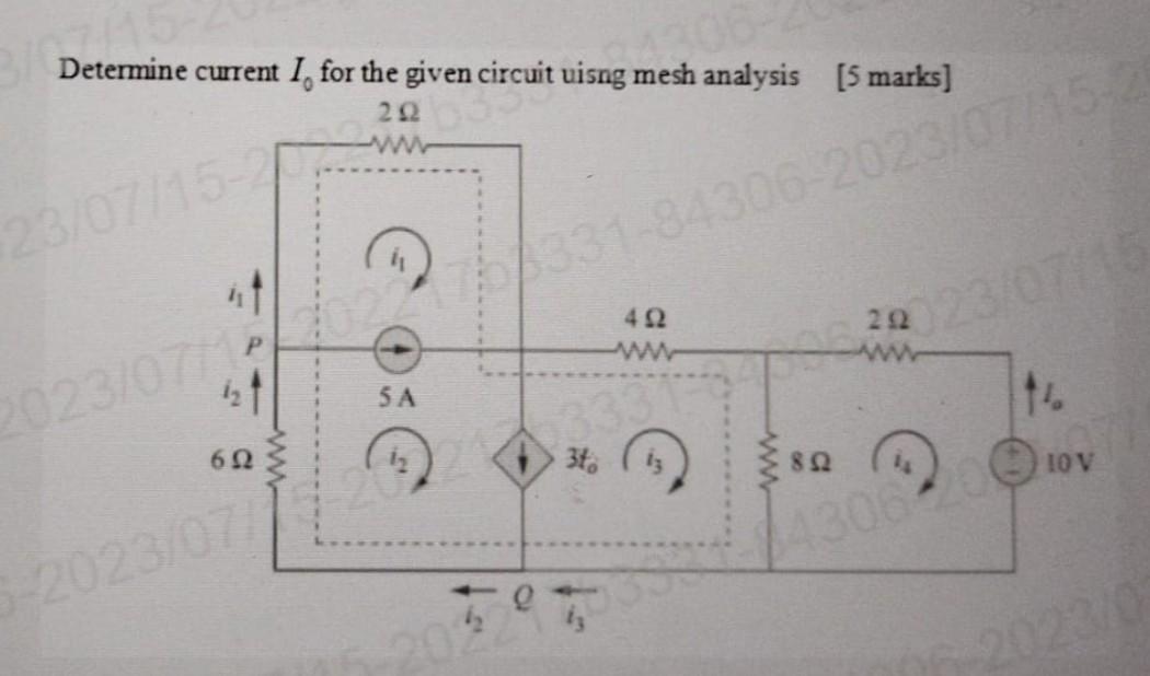 Solved Determine current I0 for the given circuit uisng mesh | Chegg.com