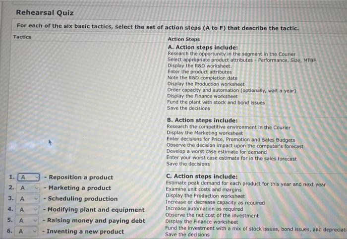Solved For each of the six basic tactics, select the set of | Chegg.com