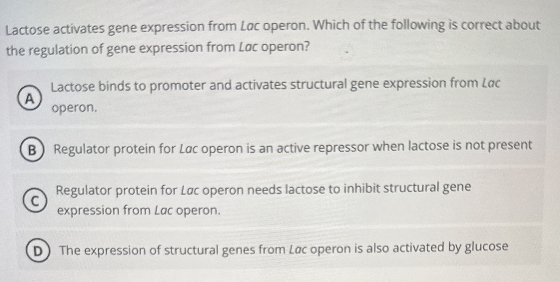 Solved Lactose activates gene expression from Lac operon. | Chegg.com