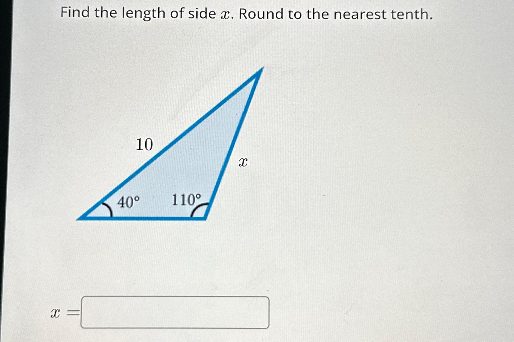 Solved Find the length of side x. ﻿Round to the nearest | Chegg.com
