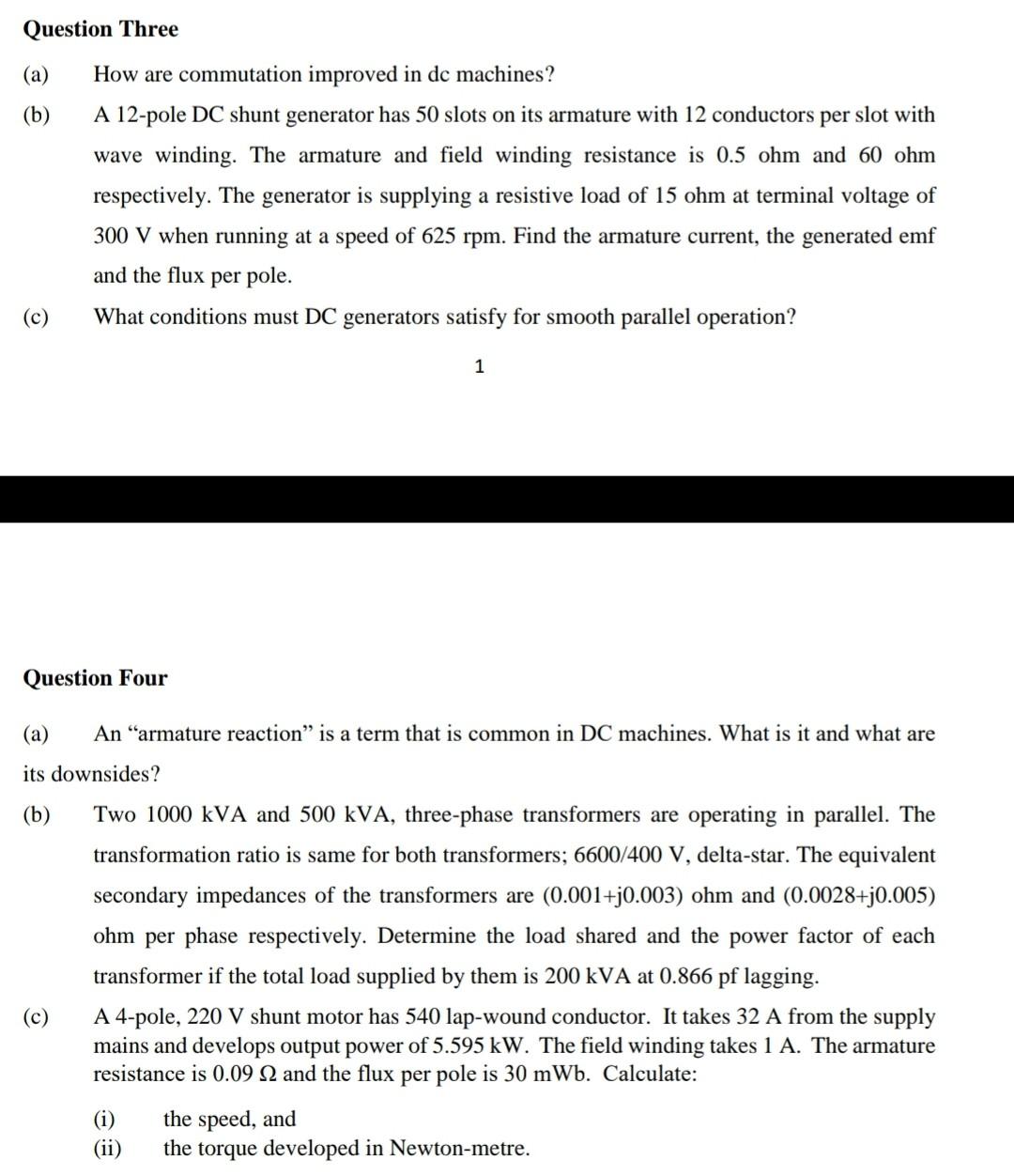 Solved Question Three (a) How are commutation improved in dc | Chegg.com