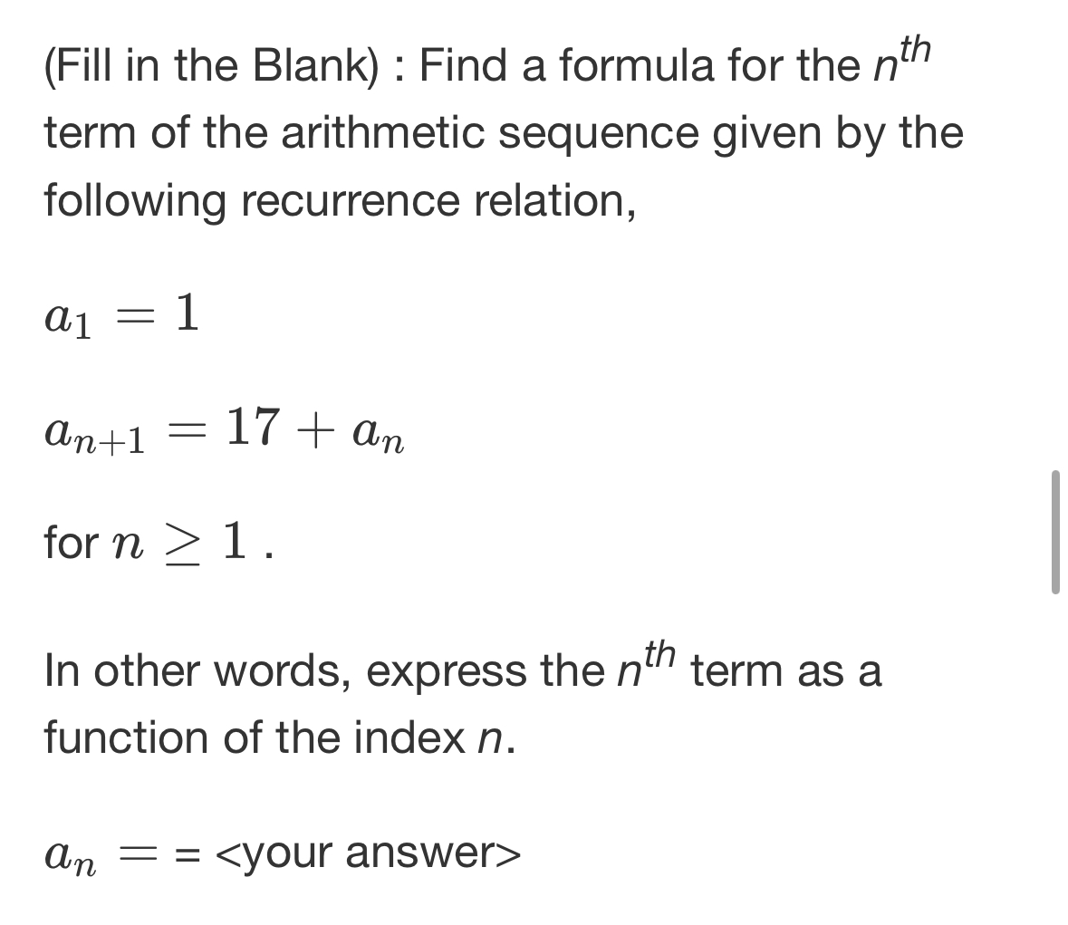 Solved (Fill in the Blank) ﻿: Find a formula for the nth | Chegg.com