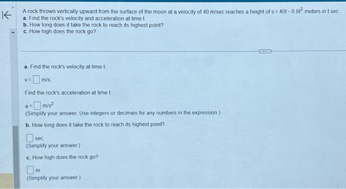 Solved A rock thrown vertically upward from the surface of | Chegg.com