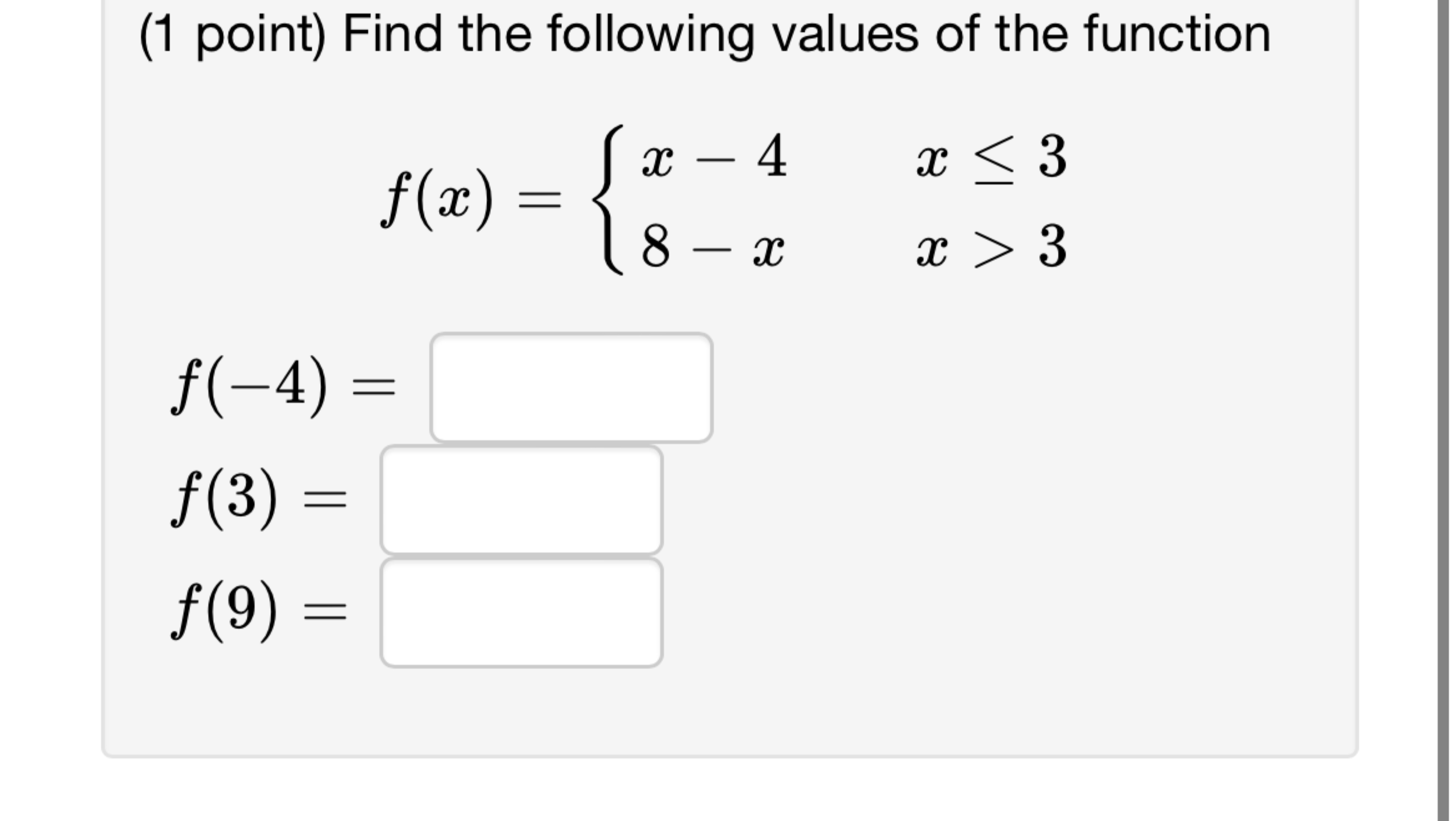 Solved (1 ﻿point) ﻿Find the following values of the | Chegg.com
