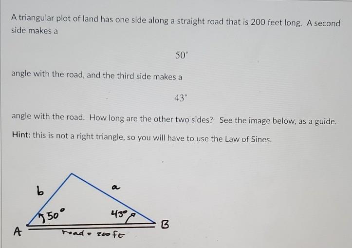 Solved A triangular plot of land has one side along a | Chegg.com