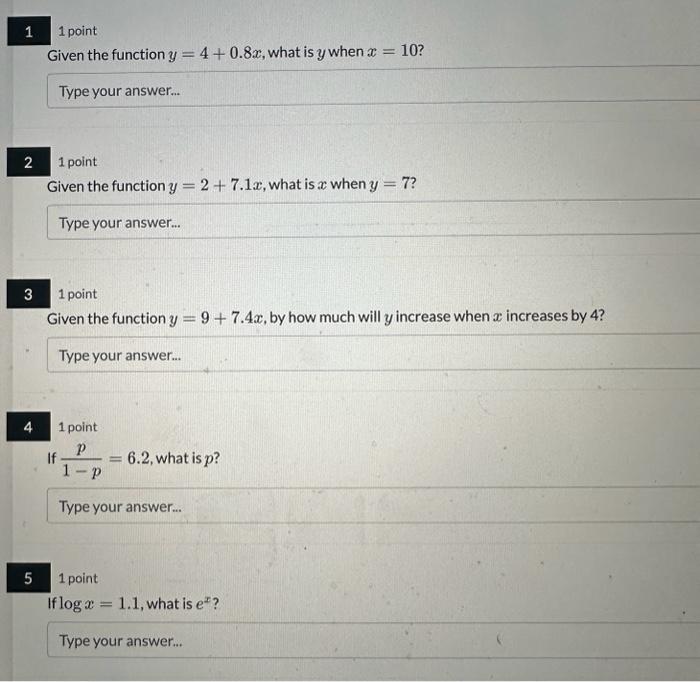 Solved 1 point Given the function y=4+0.8x, what is y when | Chegg.com Solved 1 point Given the function y=4+0.8x, what is y when | Chegg.com