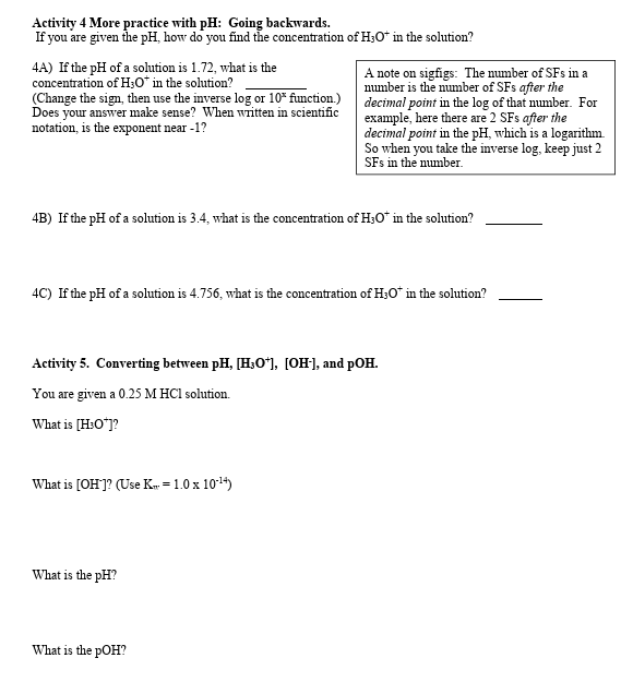 Solved Activity 4 ﻿More practice with pH: Going backwards.If | Chegg.com