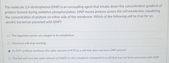 Solved The molecule 2,4-dinitrophenol (DNP) is an uncoupling | Chegg.com