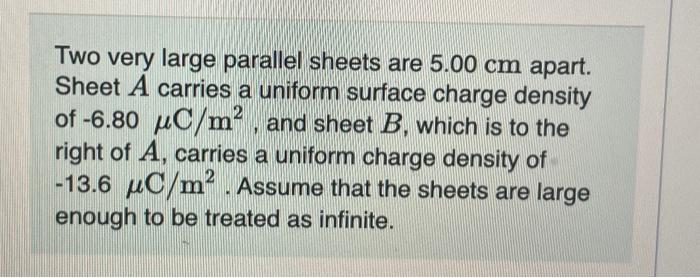 Solved Two very large parallel sheets are 5.00 cm apart. | Chegg.com