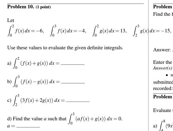 Solved Use these values to evaluate the given definite | Chegg.com
