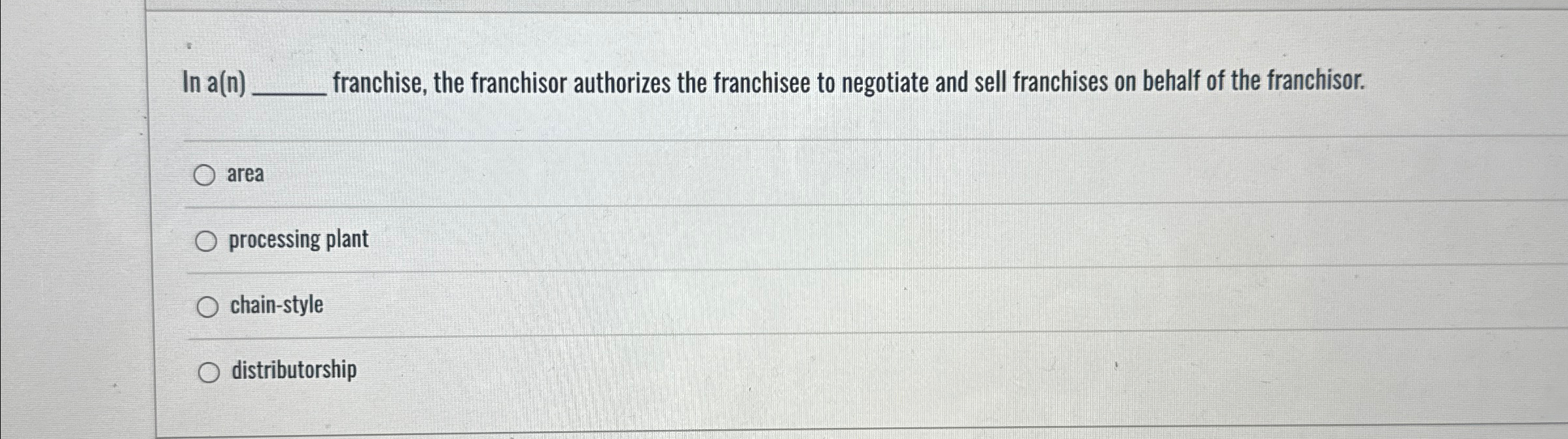 Solved lna(n) ﻿franchise, the franchisor authorizes the | Chegg.com