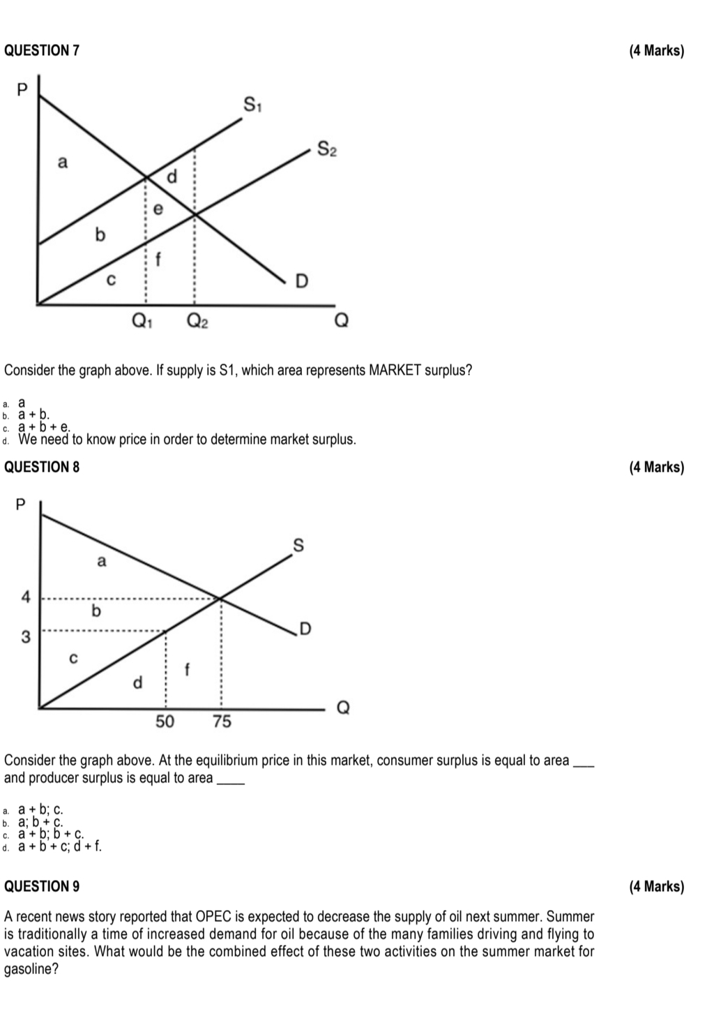 Solved (4 ﻿Marks)Consider the graph above. If supply is S1, | Chegg.com