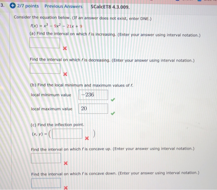 Solved +2/7 points 3. Previous Answers SCalcET8 4.3.009. | Chegg.com