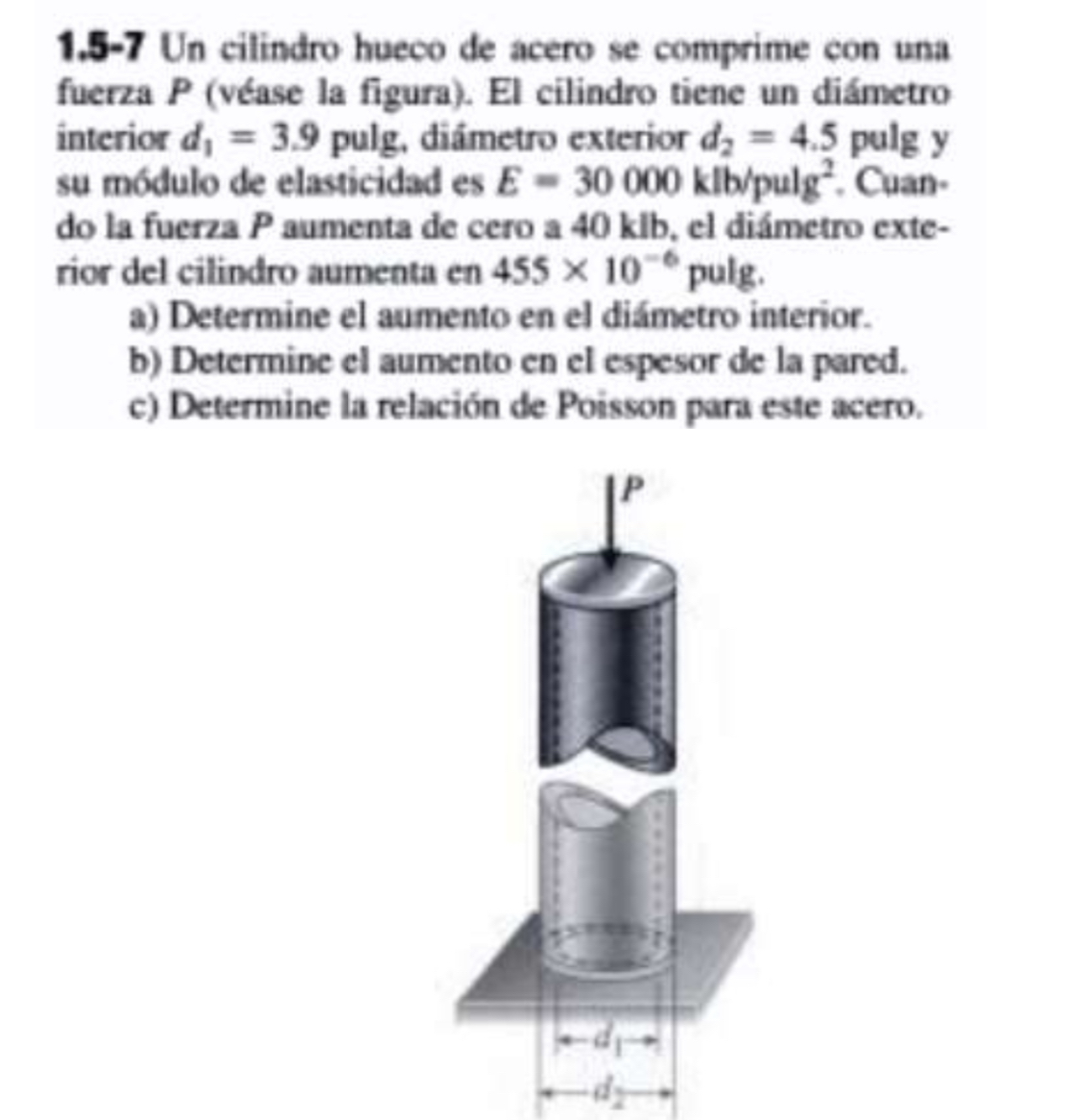 Solved 1.5-7 ﻿Un cilindro hueco de acero se comprime con una | Chegg.com
