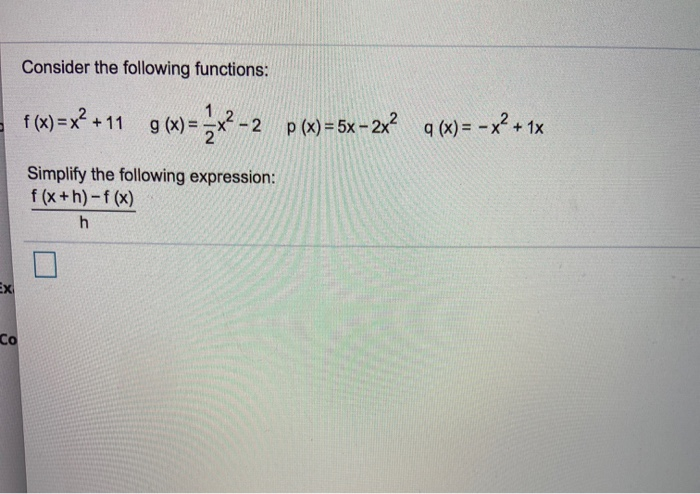 Solved Consider the following functions: f (x)=x2 +11 | Chegg.com
