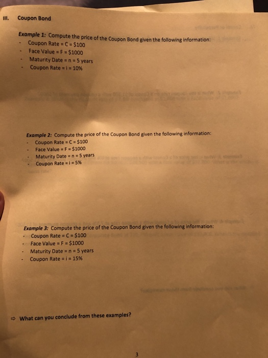 Solved ill. Coupon Bond Example 1: Compute the price of the | Chegg.com