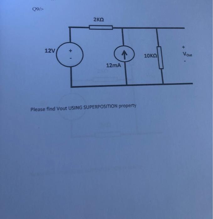 Solved 09/> 2KO2 + 12V + 10KO Vout 1 12mA Please find Vout | Chegg.com