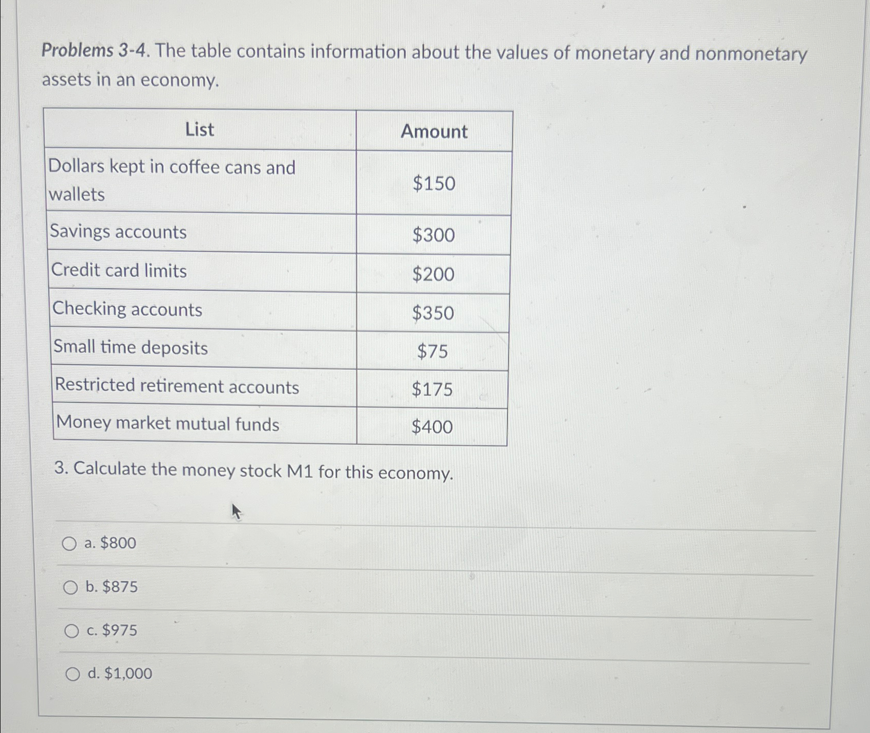 Solved Problems 3-4. ﻿The table contains information about | Chegg.com