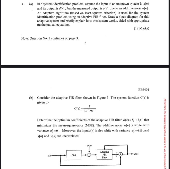 Solved 3. (a) In a system identification problem, assume the | Chegg.com
