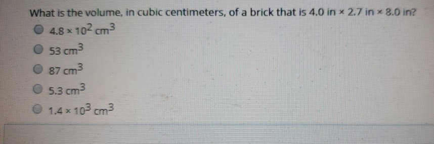 Solved What is the volume, in cubic centimeters, of a brick | Chegg.com