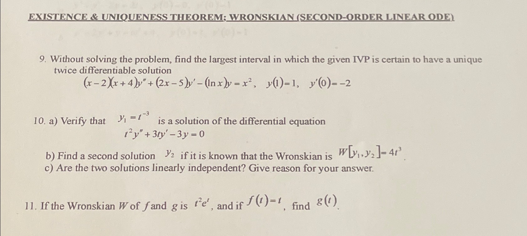 Solved EXISTENCE & UNIQUENESS THEOREM;WRONSKIAN(SECOND-ORDER | Chegg.com
