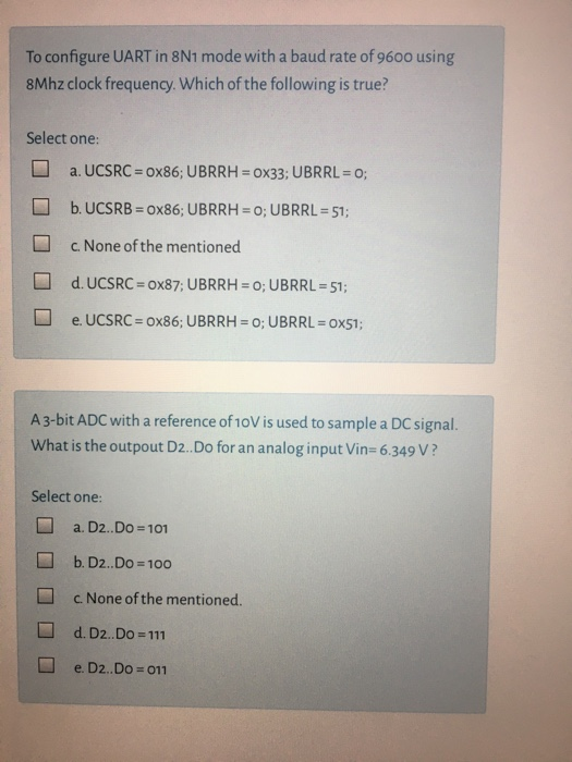 Solved To configure UART in 8N1 mode with a baud rate of | Chegg.com