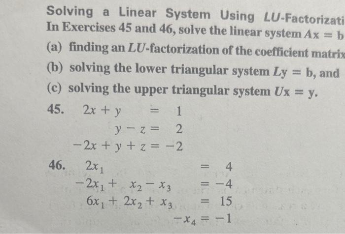Solved Solving a Linear System Using LU-Factorizati In | Chegg.com