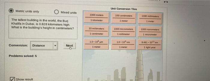 Solved Unit Conversion Tiles Metric units only Mixed units | Chegg.com