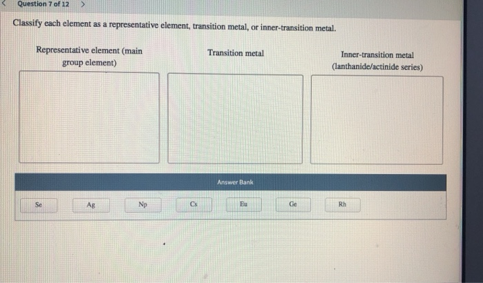 Solved Question 7 of 12 > Classify each element as a | Chegg.com