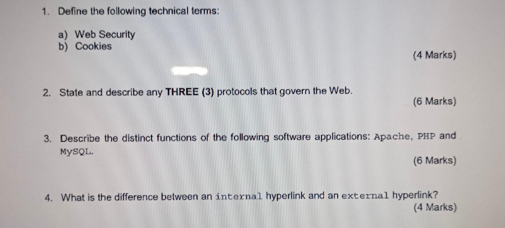 Solved 1. Define the following technical terms: a) Web | Chegg.com