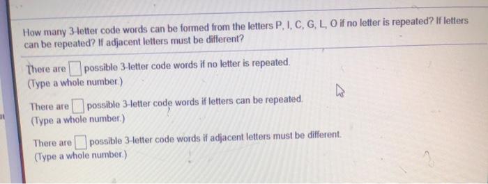 Solved How many 3 letter code words can be formed from the | Chegg.com