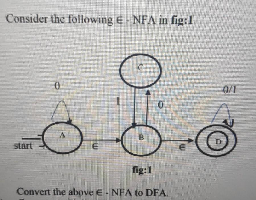 Solved Consider the following E- NFA in fig:1 C 0 0/1 1 0 B | Chegg.com