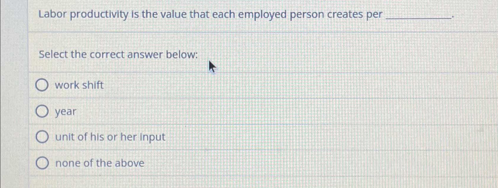 Solved Labor productivity is the value that each employed | Chegg.com