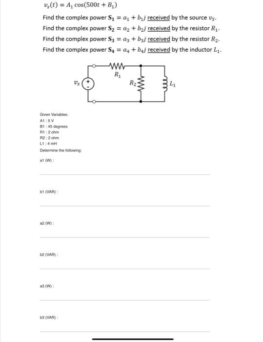 Solved vs(t)=A1cos(1000t+B1) (a) Find the instantaneous | Chegg.com
