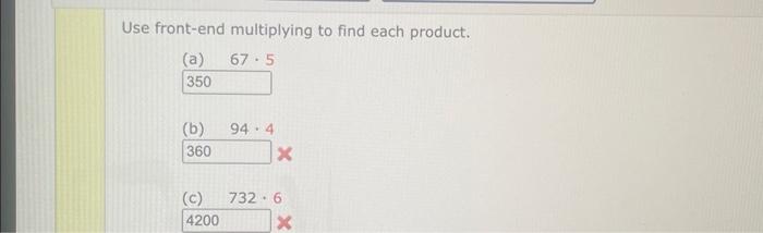 Solved Use front-end multiplying to find each product. (a) | Chegg.com