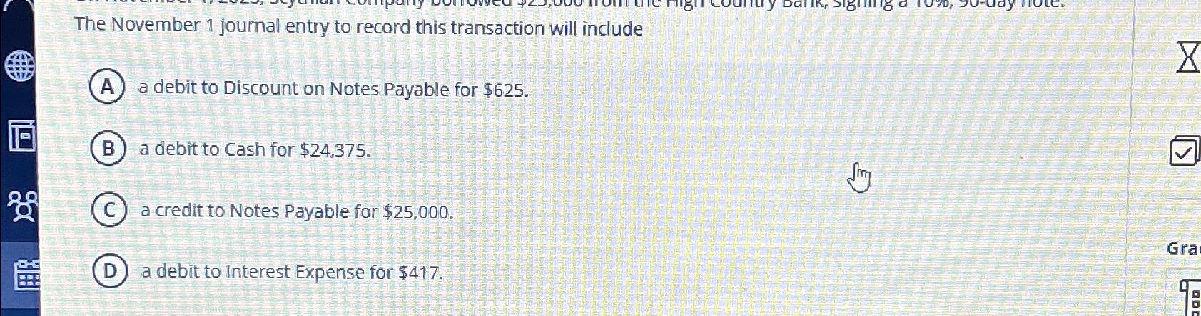 Solved The November 1 ﻿journal entry to record this | Chegg.com
