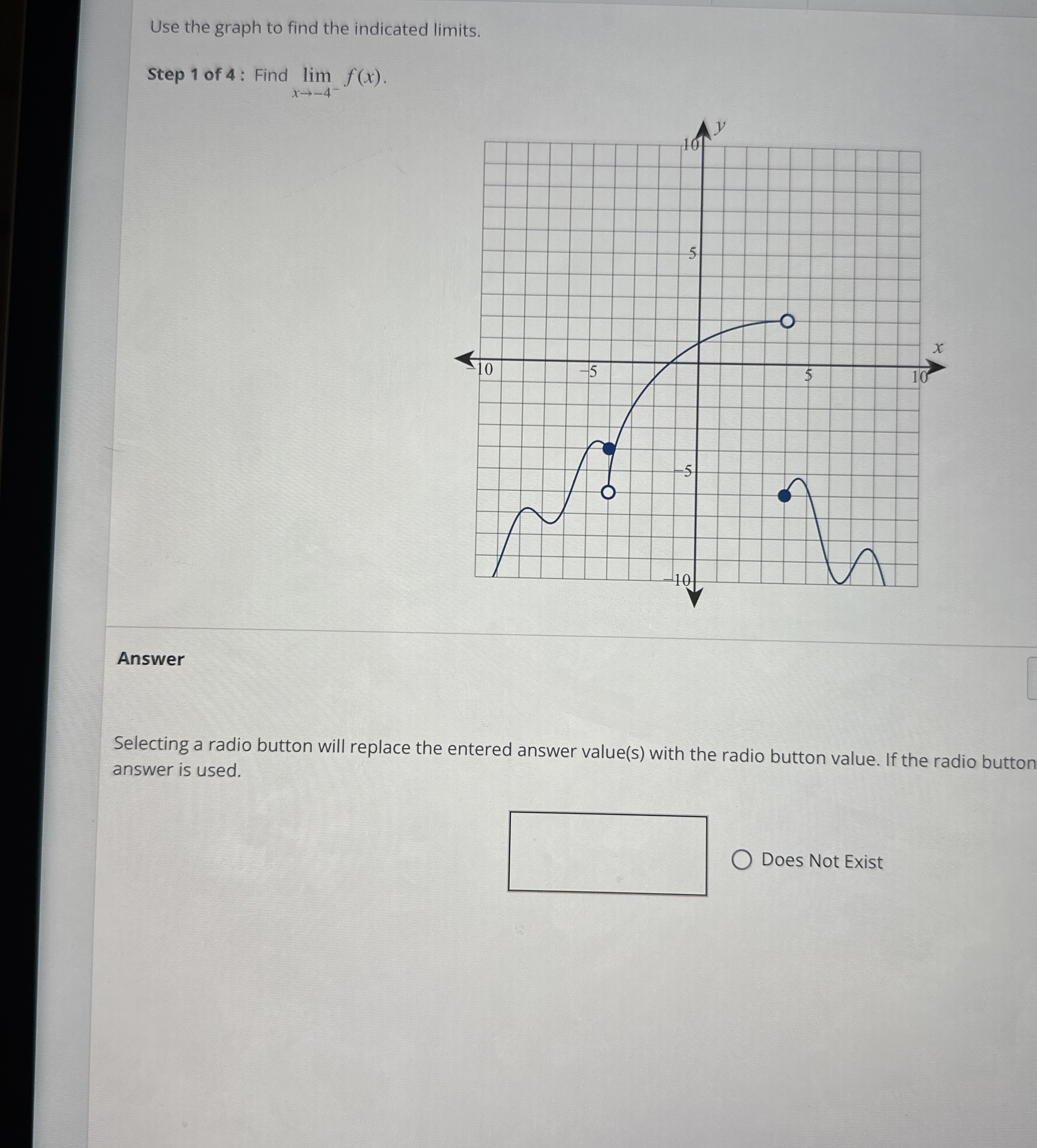Solved Use the graph to find the indicated limits.Step 1 ﻿of | Chegg.com