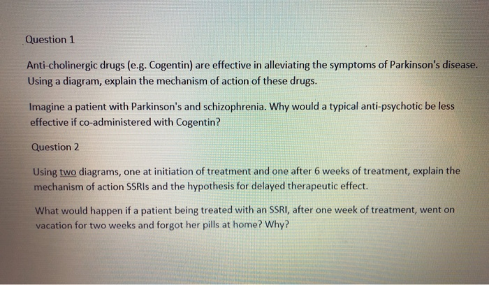 Question 1 Anti-cholinergic drugs (e.g. Cogentin) are | Chegg.com