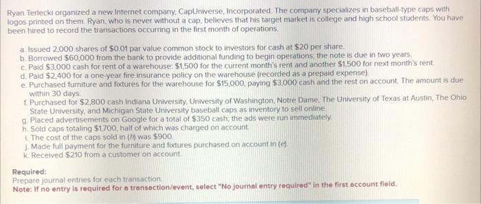 Solved Ryan Terlecki organized a new Intemet company. | Chegg.com