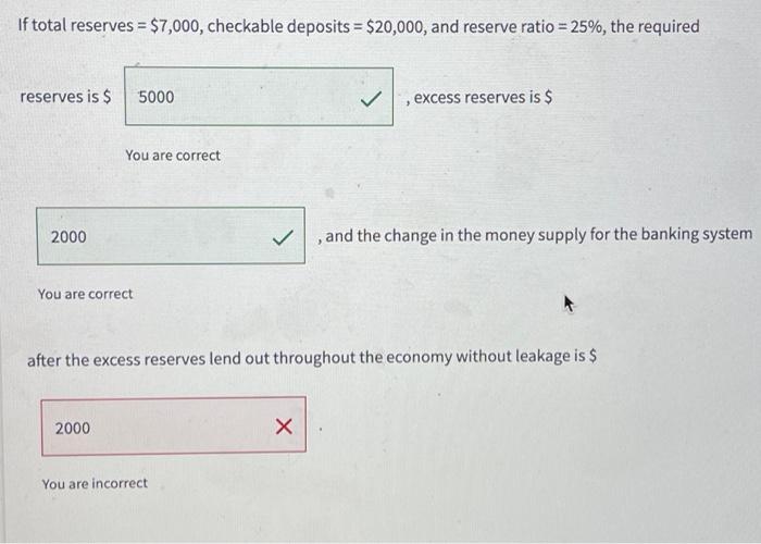 Solved If total reserves =$7,000, checkable deposits | Chegg.com