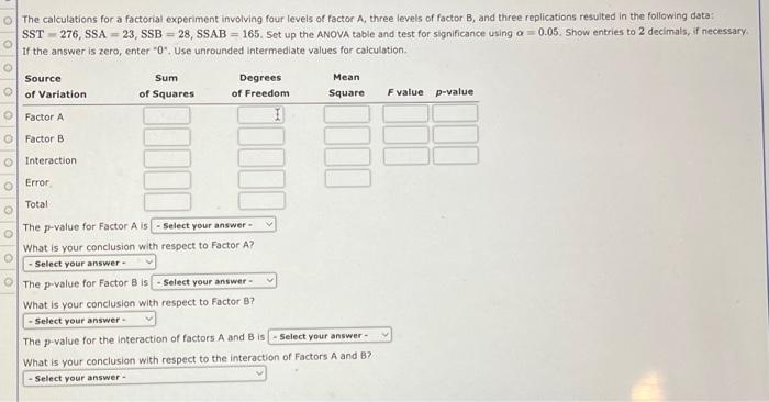 Solved The calculations for a factorial experiment involving | Chegg.com