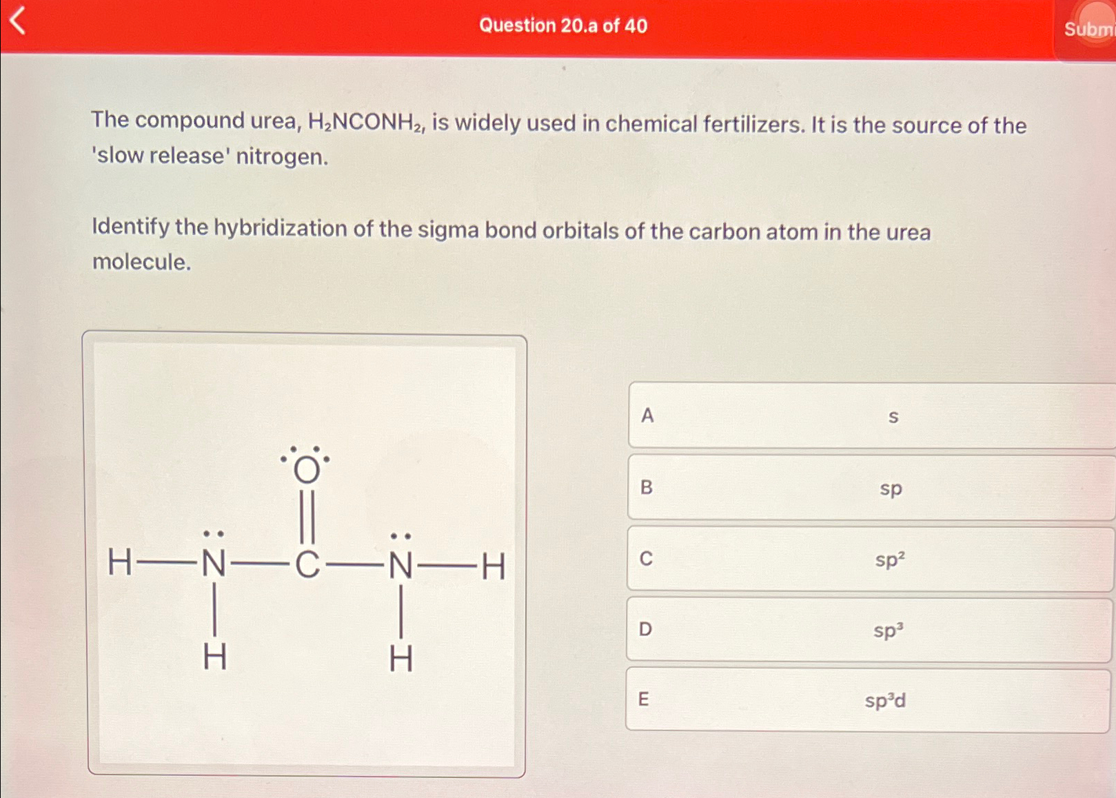 Solved Question 20.a of 40SubmThe compound urea, H2NCONH2, | Chegg.com