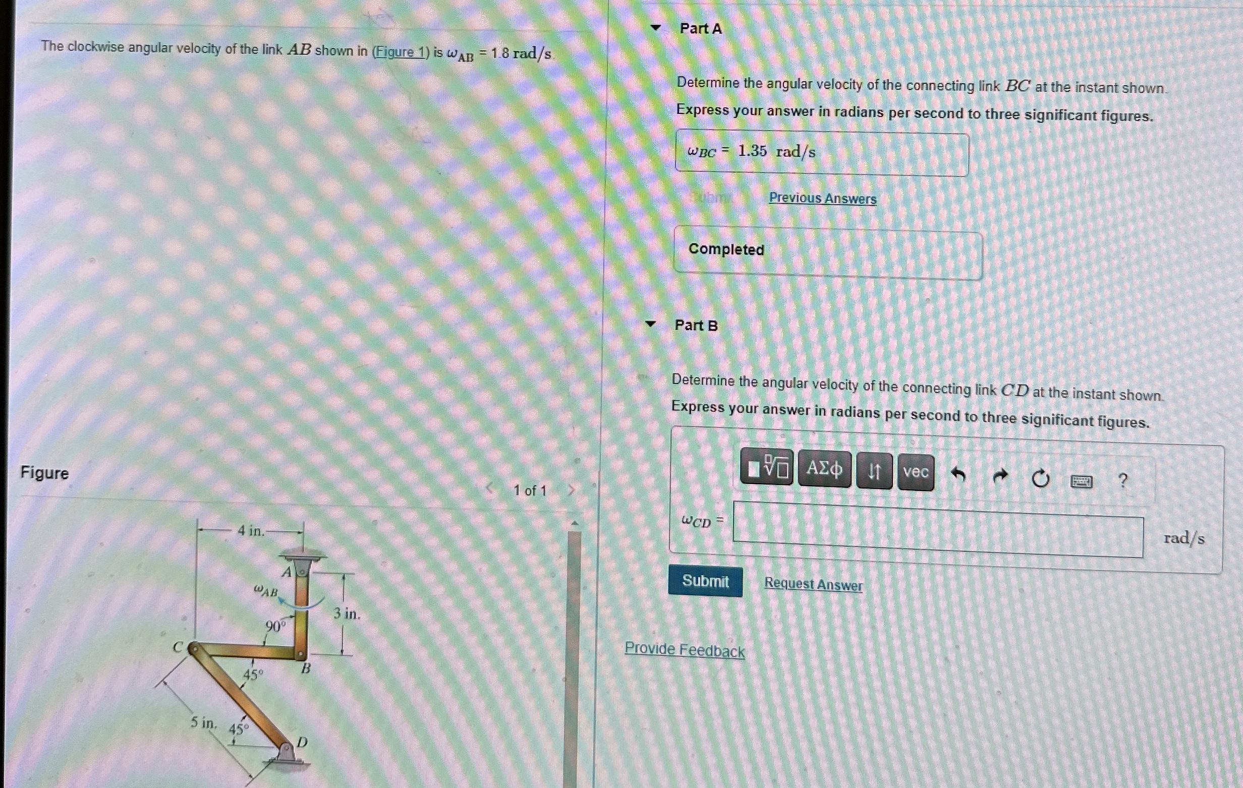 Solved The Clockwise Angular Velocity Of The Link Ab ﻿shown 